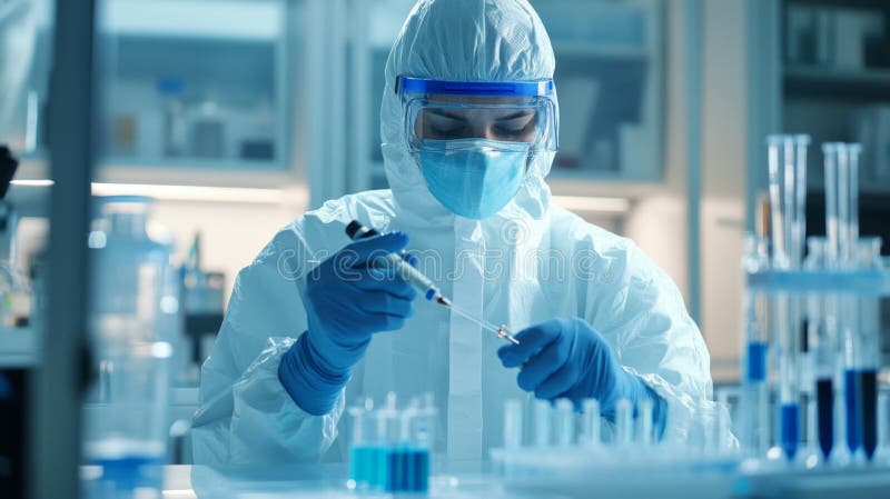 Lab Technician in Protective Gear Handling Advanced Samples with ...