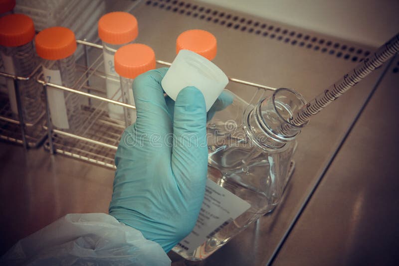 Lab Technician Takes Sample from Tube for Test Stock Image - Image of ...
