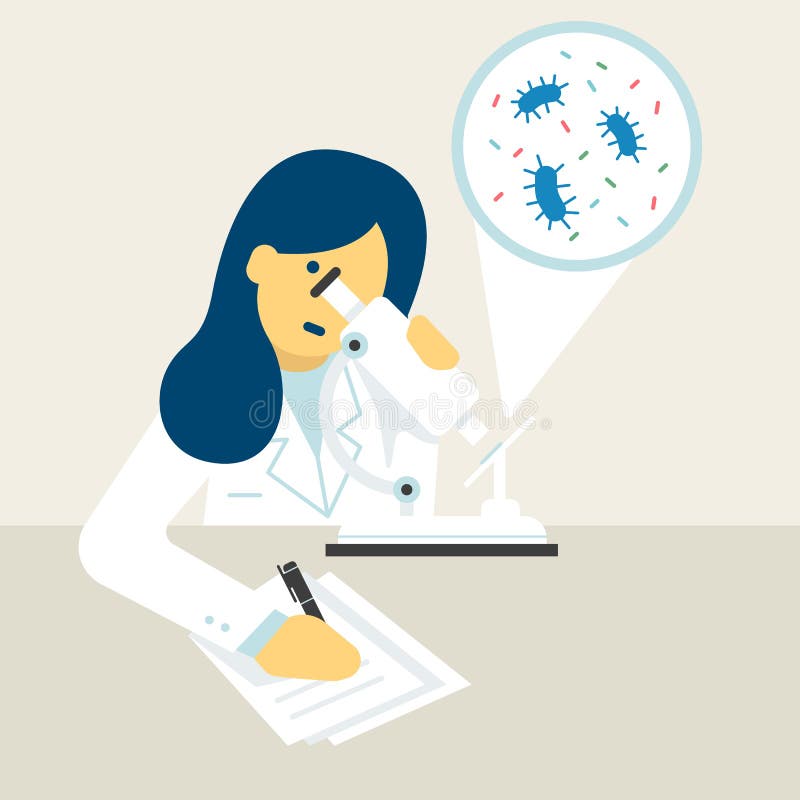 Lab Technician Use Microscopes, Medical Research Concept Illustration ...