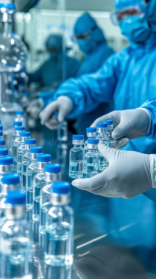 Lab Technicians in Protective Gear Handling Vials Safely Stock Photo ...