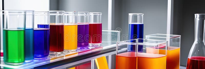 Lab Theme with Lab Glassware Filled Colorful Liquid and Transparent ...