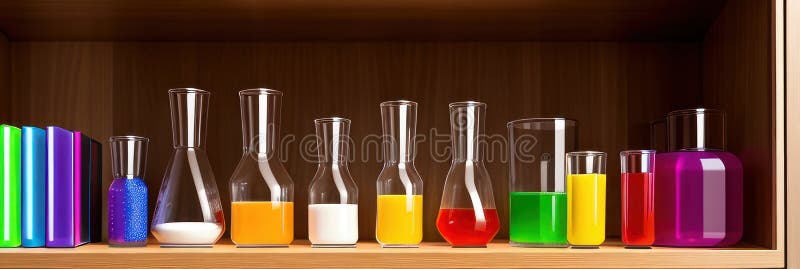 Lab Theme with Lab Glassware Filled Colorful Liquid and Transparent ...