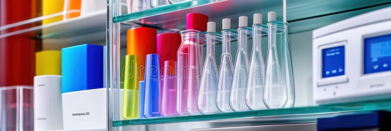 Lab Theme with Lab Glassware Filled Colorful Liquid and Transparent ...
