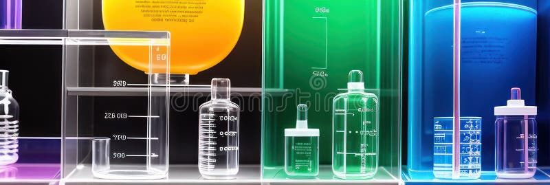 Lab Theme with Lab Glassware Filled Colorful Liquid and Transparent ...