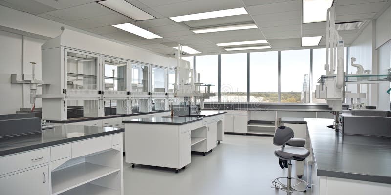 A Lab with White Cabinets and a Black Chair. AI Generative Image Stock ...