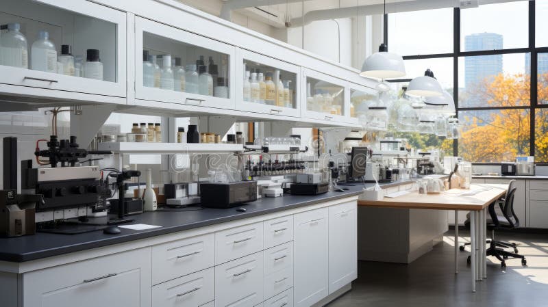 A Lab with White Cabinets. Generative AI. Stock Illustration ...