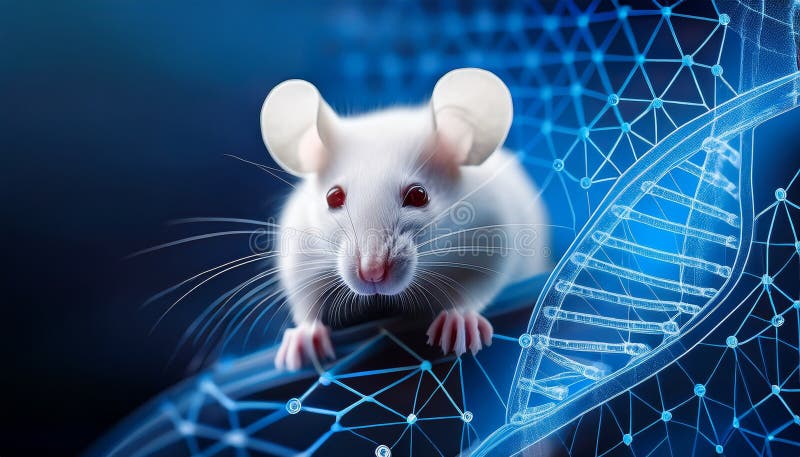Lab White Mouse Sits on Neural Pathway Model. Dna Sequencing Stock ...