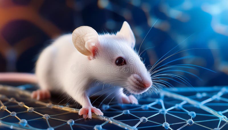 Lab White Mouse Sits on Neural Pathway Model. Dna Sequencing Stock ...
