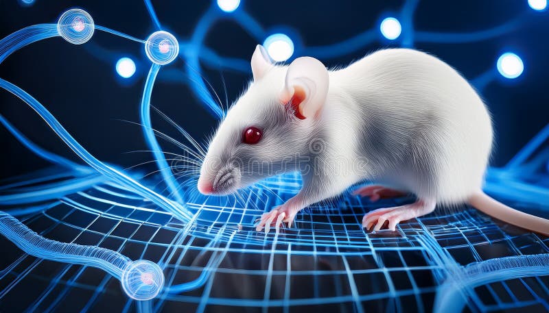 Lab White Mouse Sits on Neural Pathway Model. Dna Sequencing Stock ...