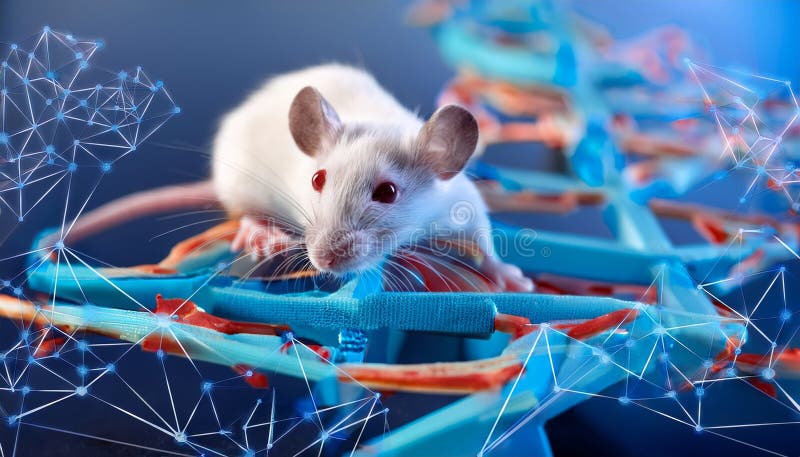 Lab White Mouse Sits on Neural Pathway Model. Dna Sequencing Stock ...