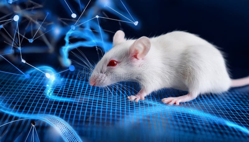 Lab White Mouse Sits on Neural Pathway Model. Dna Sequencing Stock ...