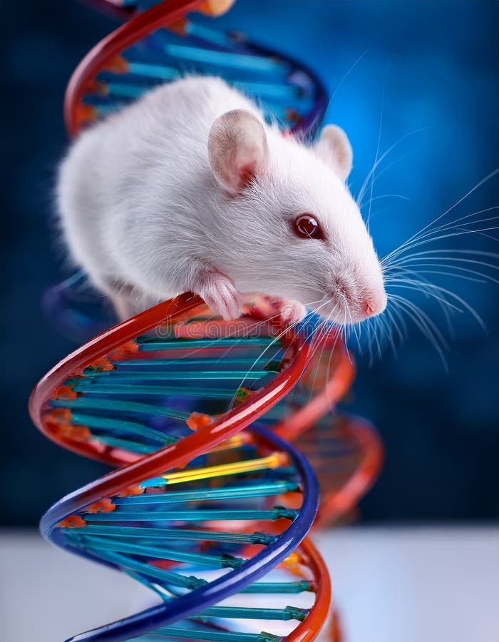 Lab White Mouse Sits on Neural Pathway Model. Dna Sequencing Stock ...