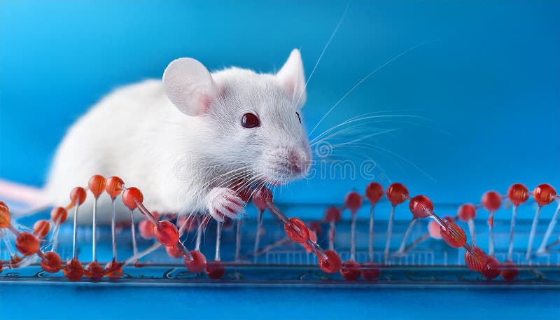Lab White Mouse Sits on Neural Pathway Model. Dna Sequencing Stock ...