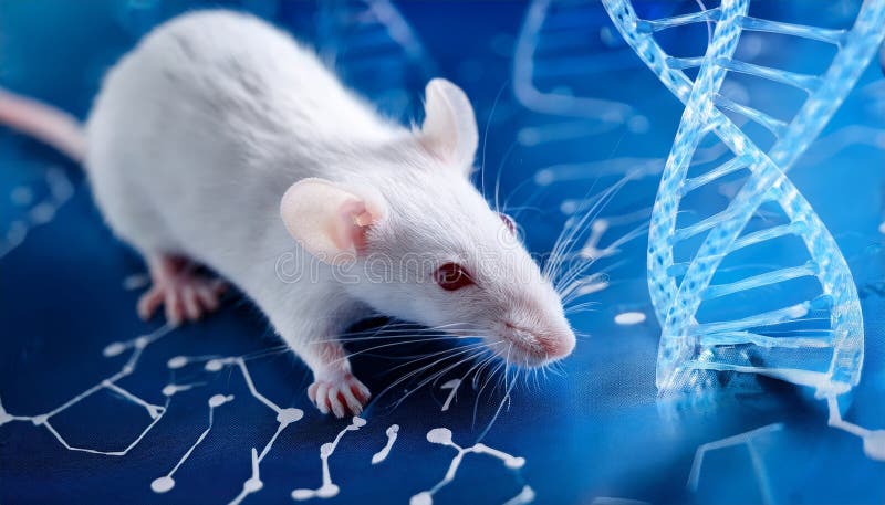 Lab White Mouse Sits on Neural Pathway Model. Dna Sequencing Stock ...