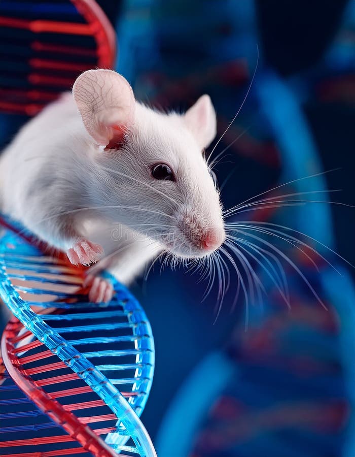 Lab White Mouse Sits on Neural Pathway Model. Dna Sequencing Stock ...