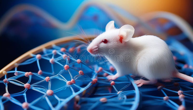 Lab White Mouse Sits on Neural Pathway Model. Dna Sequencing Stock ...