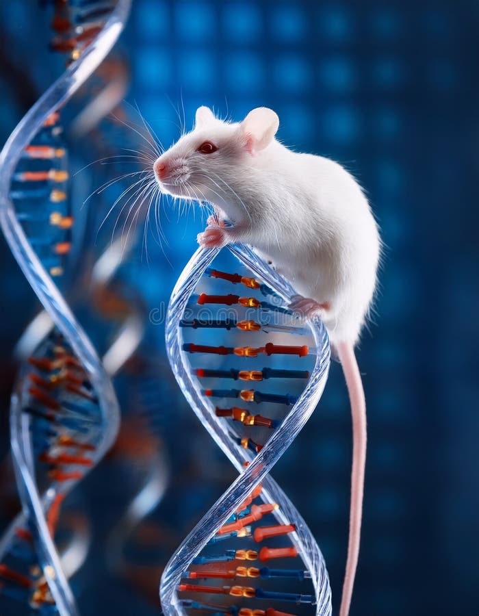 Lab White Mouse Sits on Neural Pathway Model. Dna Sequencing Stock ...
