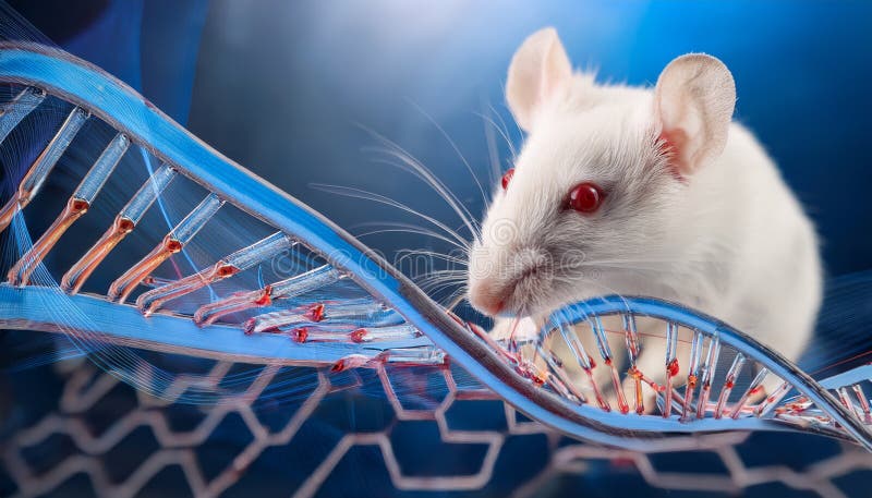 Lab White Mouse Sits on Neural Pathway Model. Dna Sequencing Stock ...