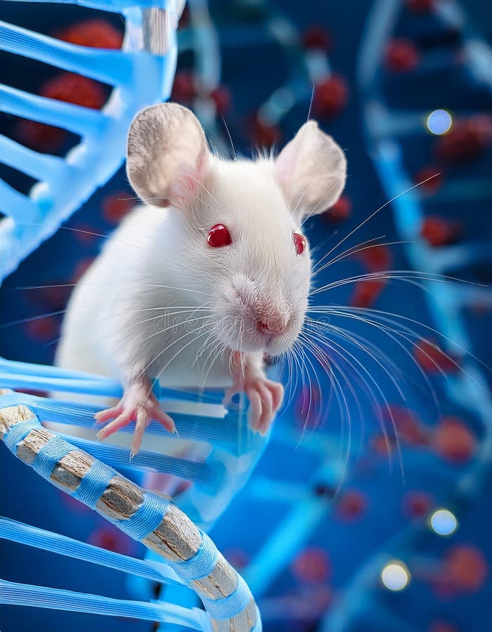 Lab White Mouse Sits on Neural Pathway Model. Dna Sequencing Stock ...