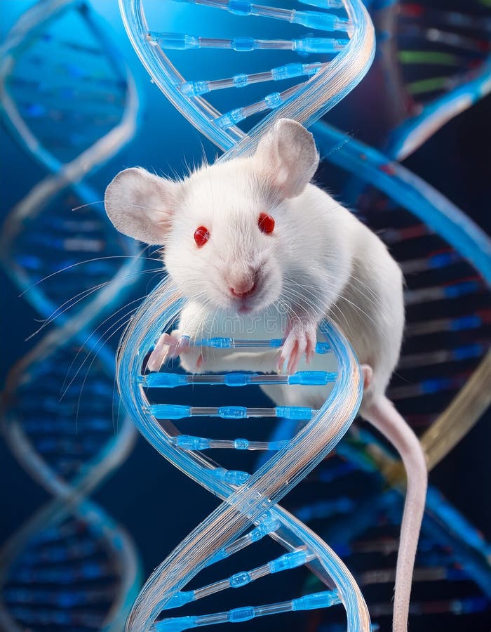 Lab White Mouse Sits on Neural Pathway Model. Dna Sequencing Stock ...