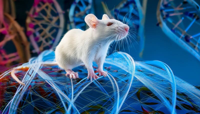 Lab White Mouse Sits on Neural Pathway Model. Dna Sequencing Stock ...