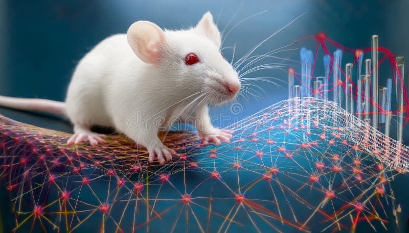 Lab White Mouse Sits on Neural Pathway Model. Dna Sequencing Stock ...