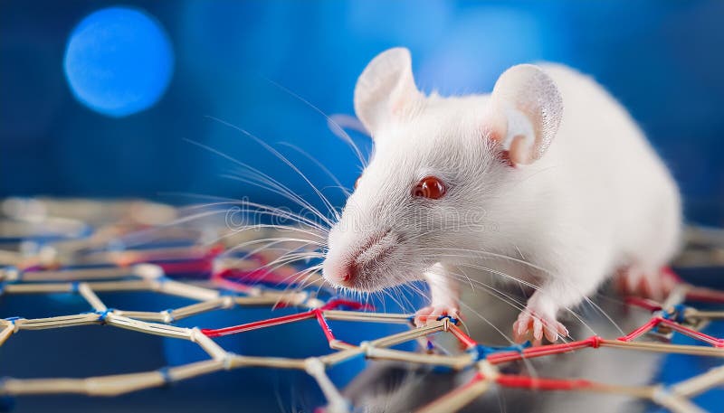 Lab White Mouse Sits on Neural Pathway Model. Dna Sequencing Stock ...