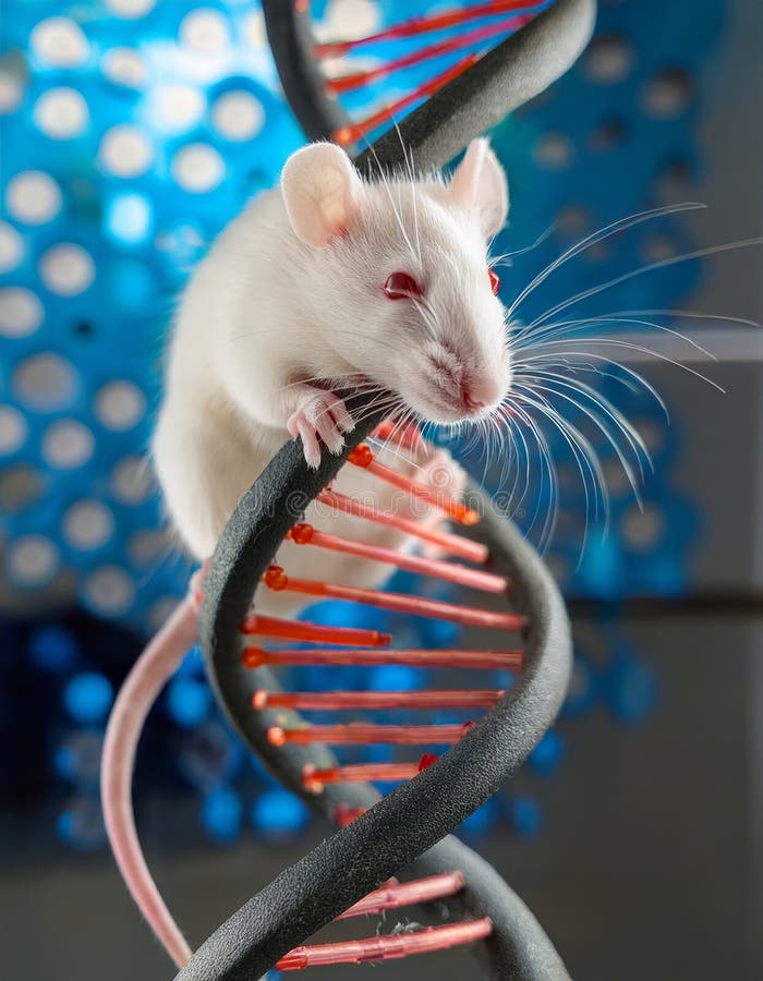 Lab White Mouse Sits on Neural Pathway Model. Dna Sequencing Stock ...