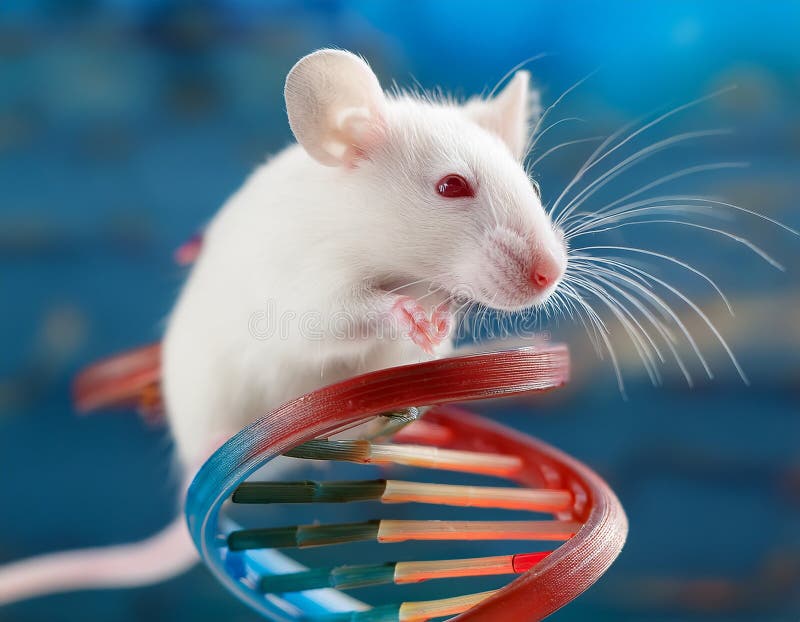 Lab White Mouse Sits on Neural Pathway Model. Dna Sequencing Stock ...