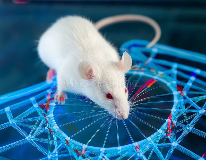 Lab White Mouse Sits on Neural Pathway Model. Dna Sequencing Stock ...