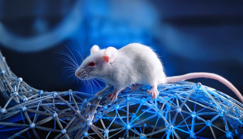 Lab White Mouse Sits on Neural Pathway Model. Dna Sequencing Stock ...