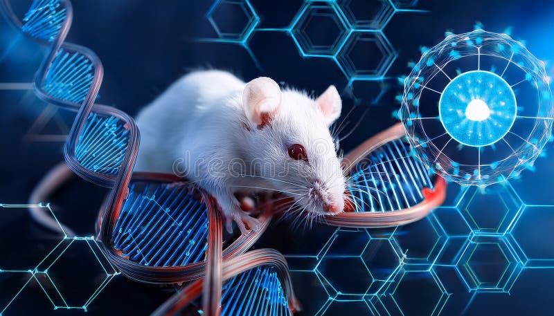 Lab White Mouse Sits on Neural Pathway Model. Dna Sequencing Stock ...