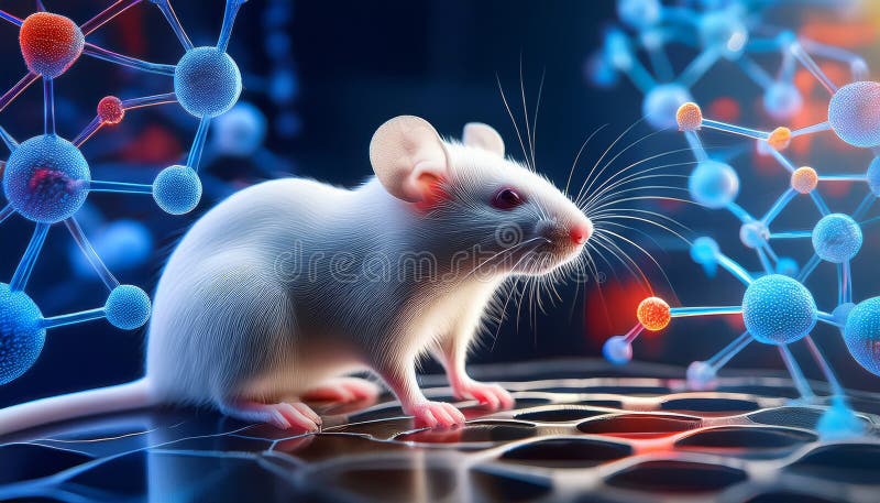 Lab White Mouse Sits on Neural Pathway Model. Dna Sequencing Stock ...