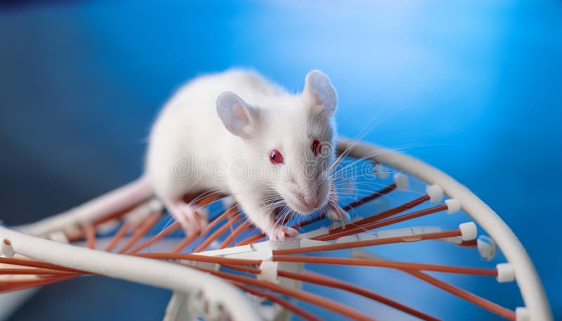 Lab White Mouse Sits on Neural Pathway Model. Dna Sequencing Stock ...