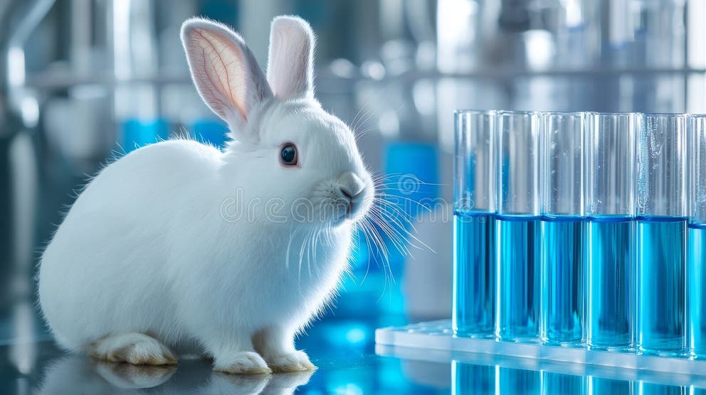 Lab with White Rabbits and Beakers. Stock Image - Image of science ...