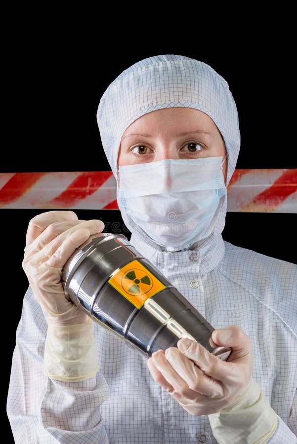 Lab Worker with a Container for the Collection of Radioactive Stock ...