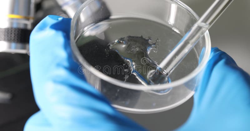 Lab Worker Stirs Liquid in Petri Dish Using Glass Pipette Stock Video ...