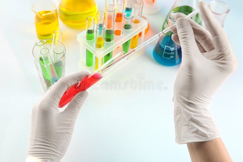 Lab Worker Taking Sample from Test Tube with Red Liquid, Closeup Stock ...