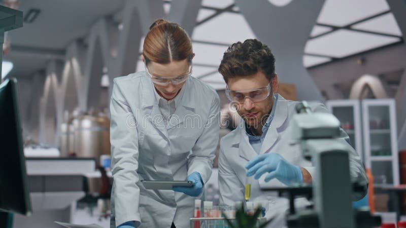 Lab Workers Experimenting Samples Looking at Computer Data in Clinic ...