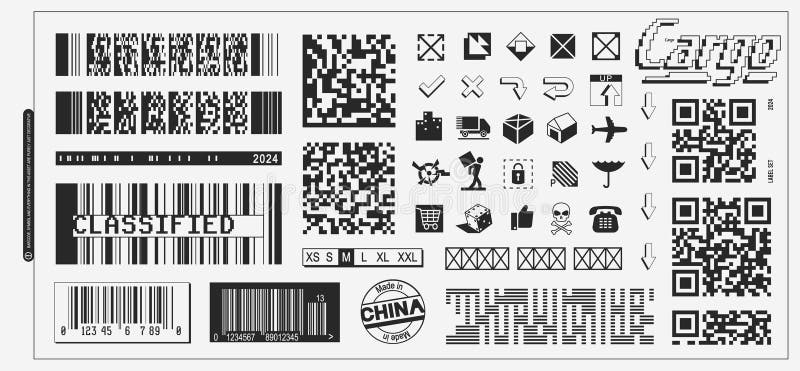 Label Asset Vector. Decorative Symbol and Barcode Set for Label Design Stock Illustration ...