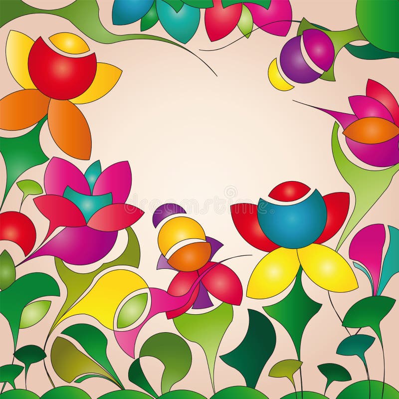 Label on Background with Funny Flowers Stock Vector - Illustration of ...