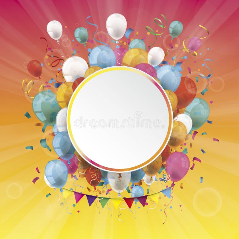 Label Balloons Confetti Orange Sky Cover Stock Vector - Illustration of ...