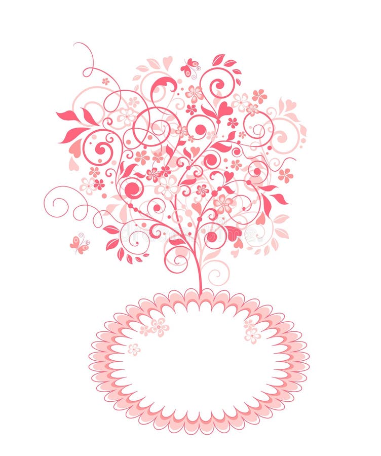 Label with Beautiful Pink Tree Stock Vector - Illustration of holiday ...