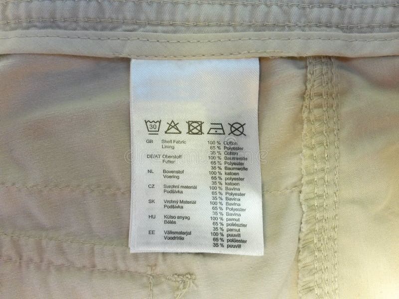 Label of Clothing with Marked Materials and Washing Symbols Stock Photo ...