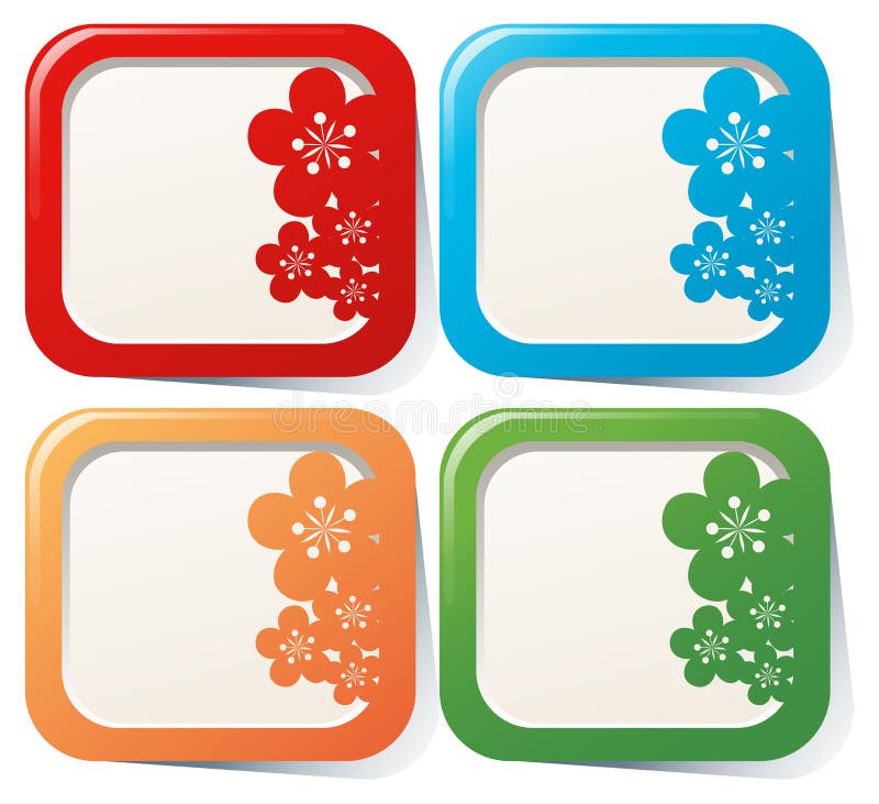 Label Design with Flowers in Four Colors Stock Vector - Illustration of ...