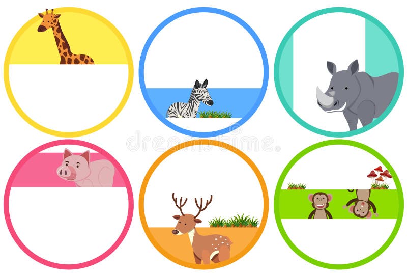 Label Design with Wild Animals Stock Vector - Illustration of white ...