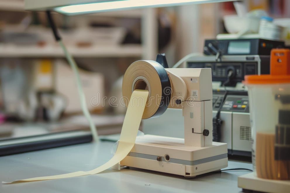 Label Dispenser Machine Standing on Table in a Brightly Lit Laboratory ...