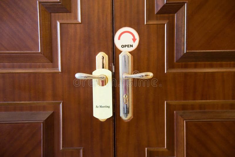 Label on door handle stock image. Image of open, protection - 22534133