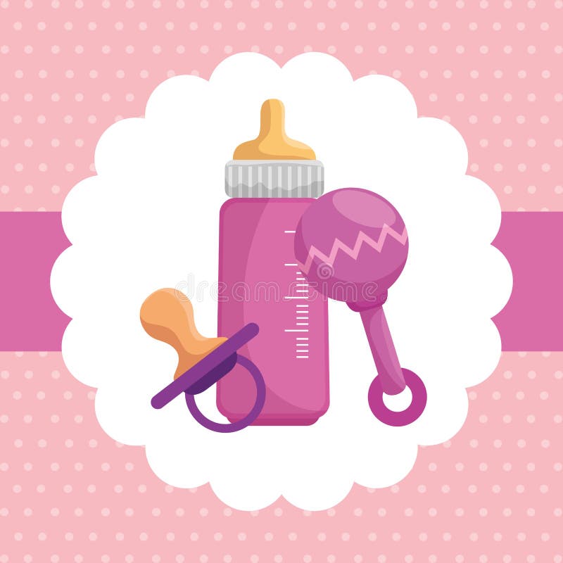 Label of Feeding Bottle with Rattle and Pacifier Stock Illustration ...