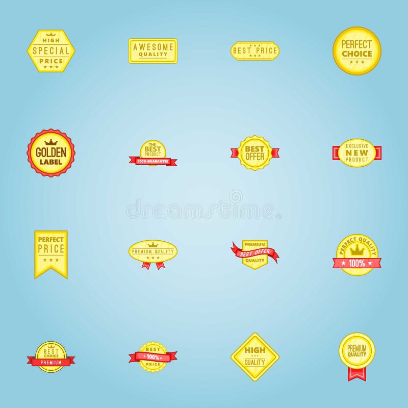 Label Icons Set, Cartoon Style Stock Vector - Illustration of label ...